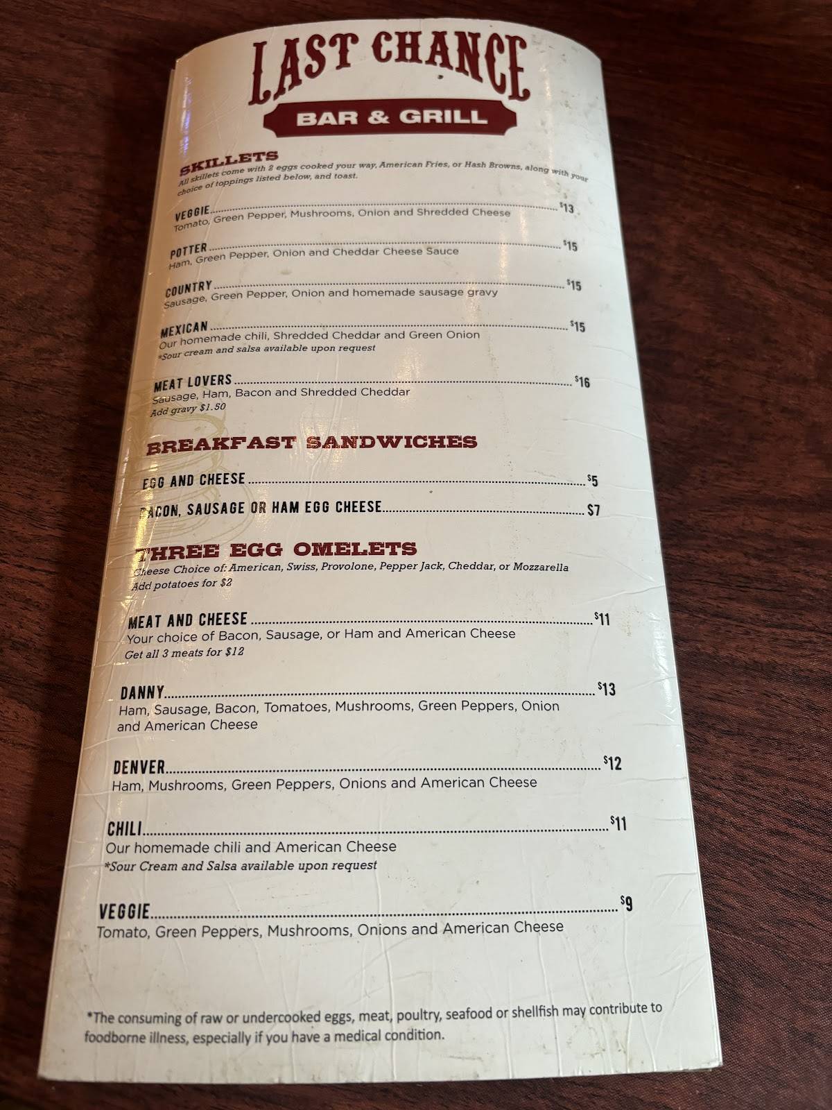 Menu at Last Chance Bar & Grill, Peoria, W Second St