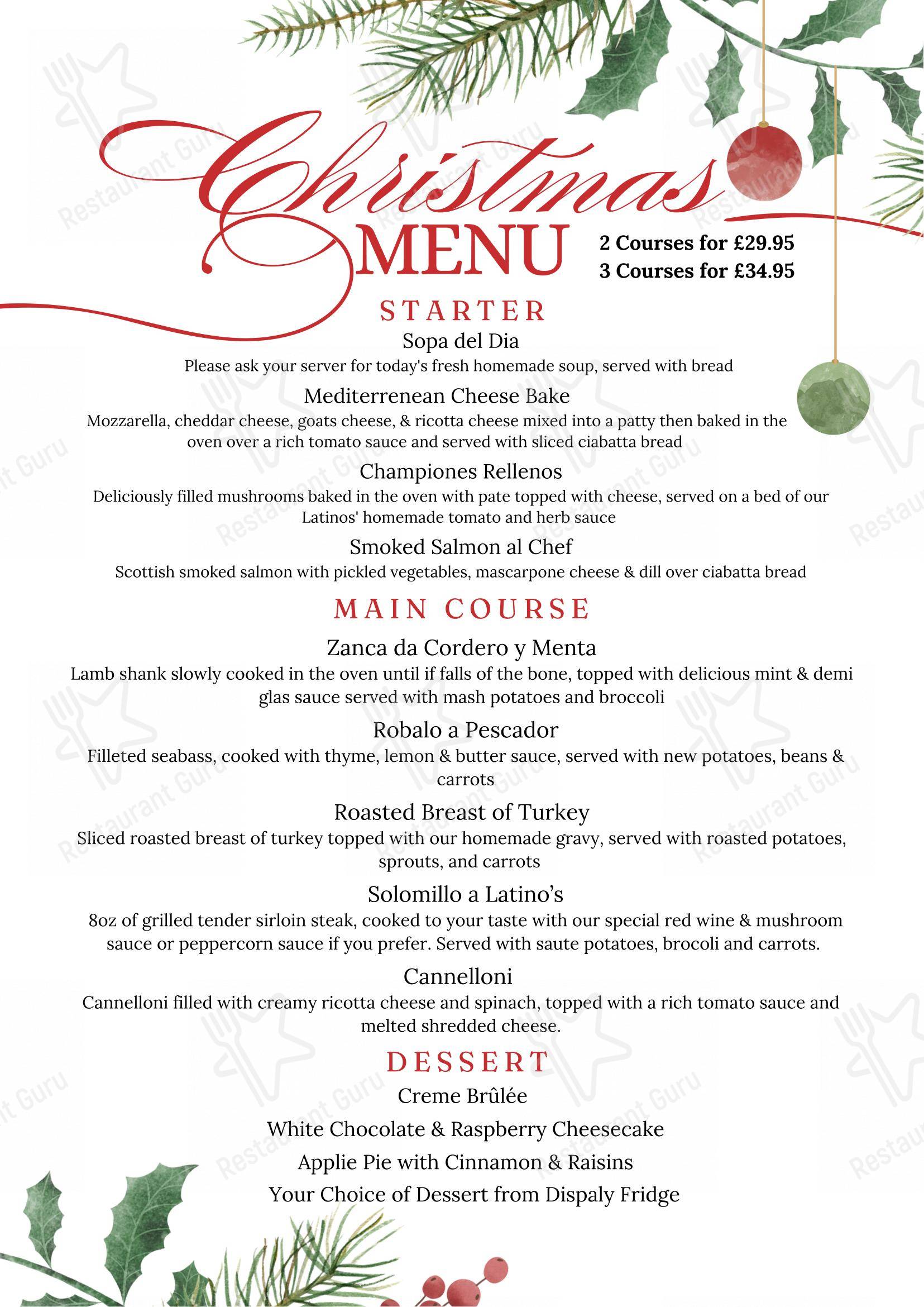 Menu at Latino’s Restaurant & Tapas Bar, Hadleigh