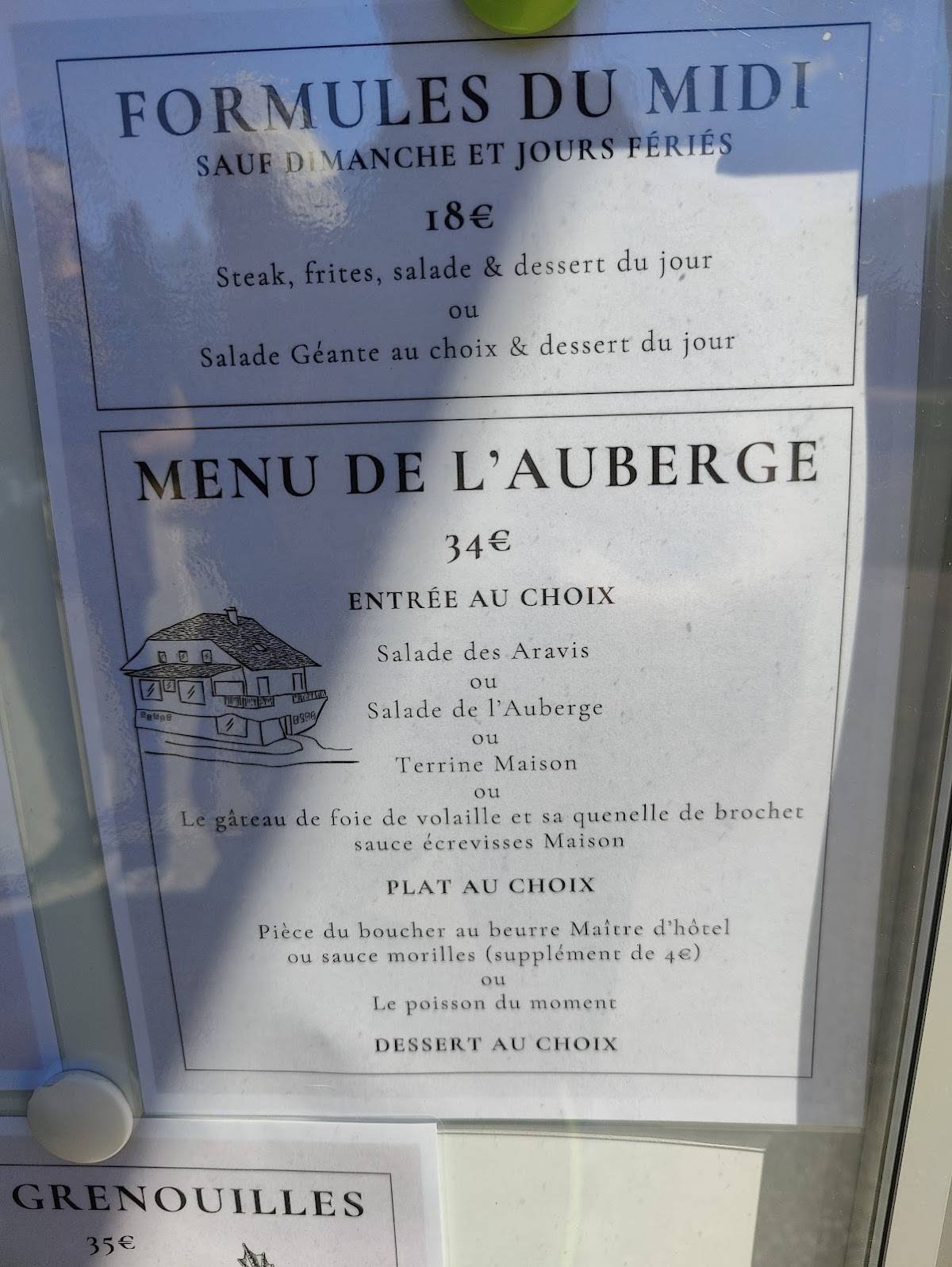 Menu au L'auberge De La Praille restaurant, Hauteville-Lompnes