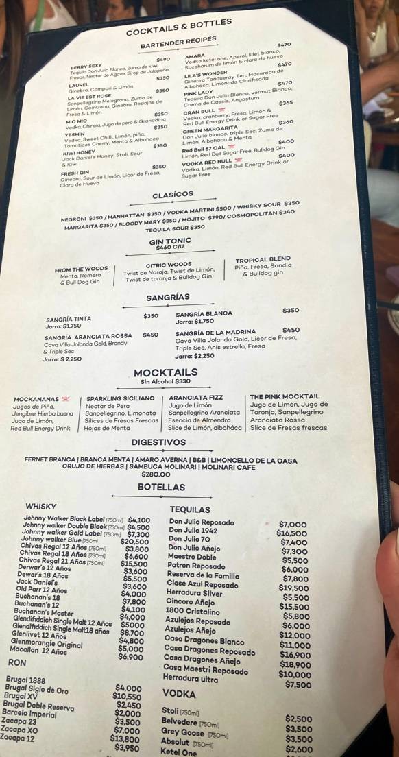 Menu at Laurel restaurant, Santo Domingo
