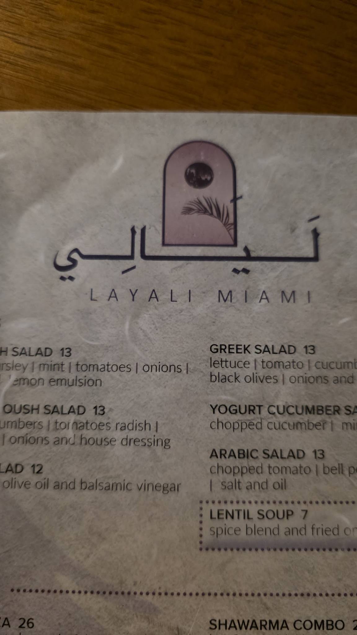 Menu at Layali Miami Lebanese Restaurant & lounge, Doral, NW 41st St #115