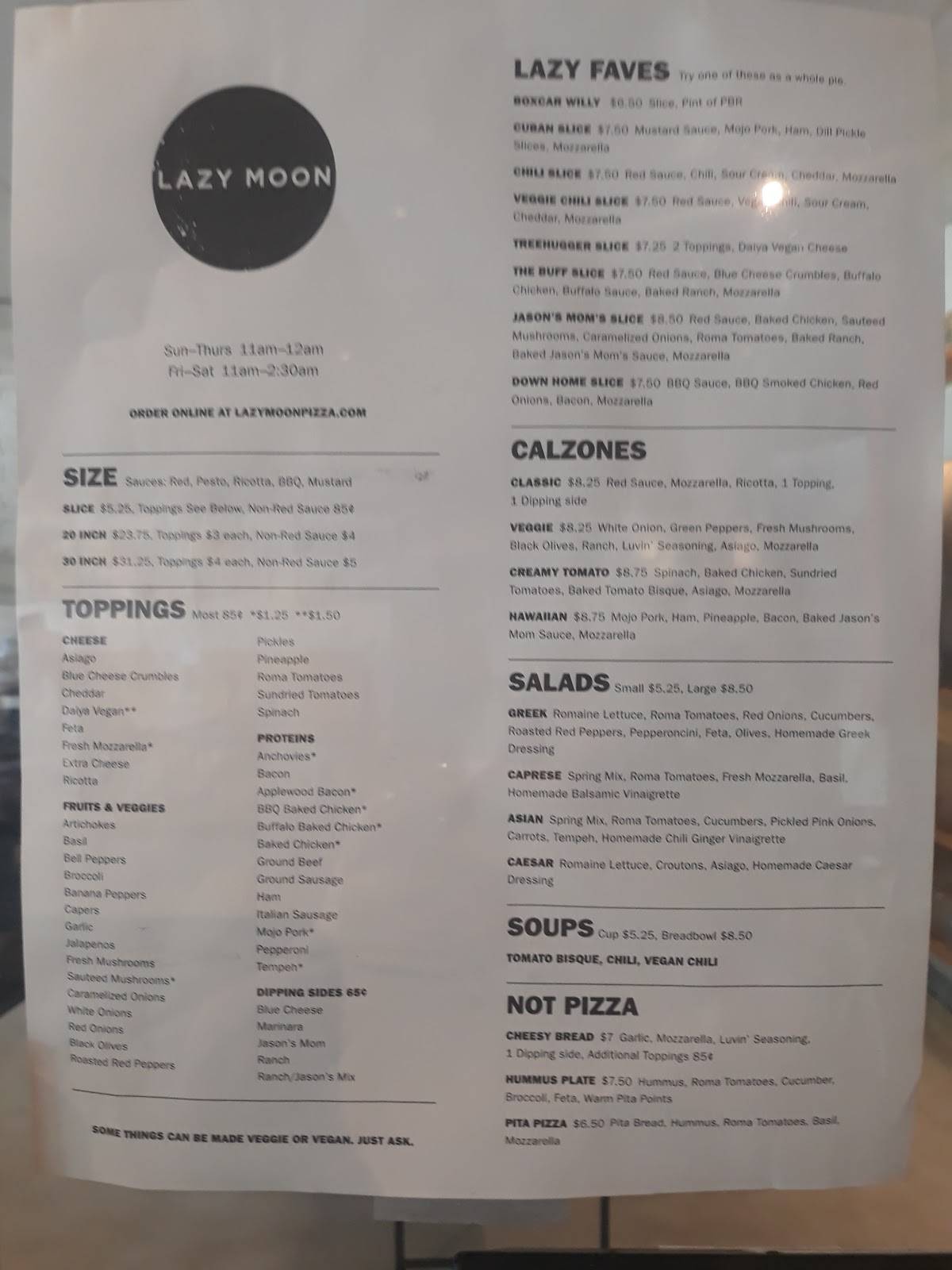 Menu at Lazy Moon Pizza pub & bar, Orlando, E Colonial Dr