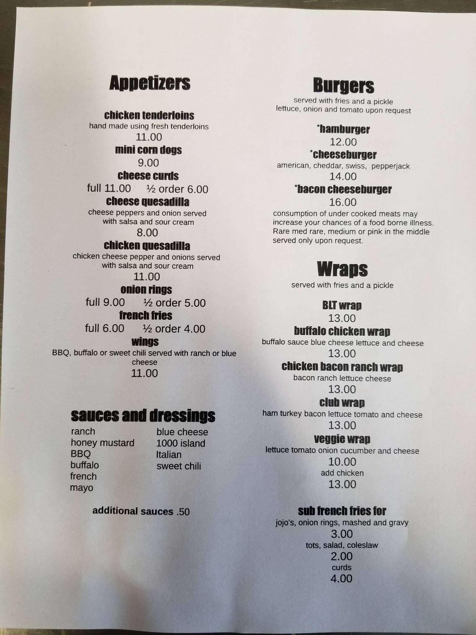 Menu at Lazy River pub & bar, River Falls