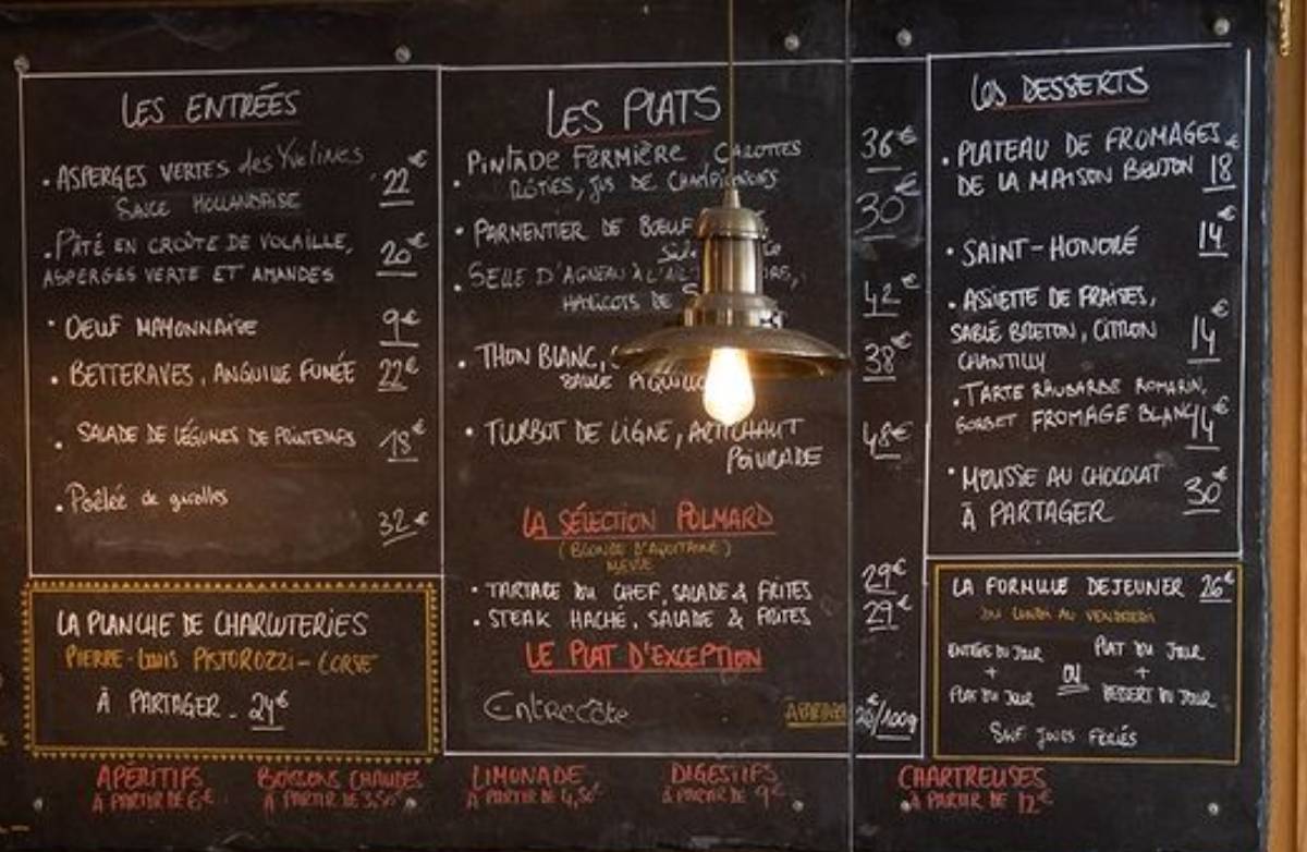 Menu at Le Bon Georges restaurant, Paris, 45 Rue Saint-Georges