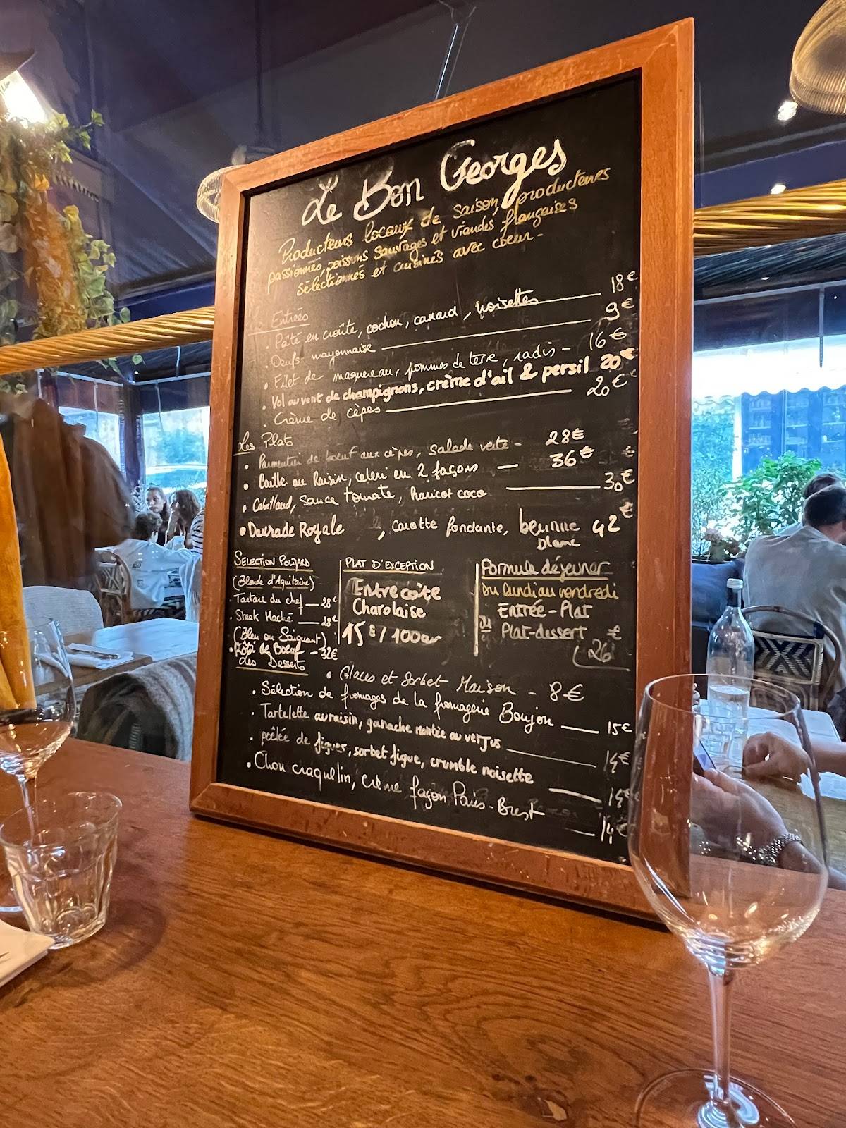 Menu au Le Bon Georges restaurant, Paris, 45 Rue Saint-Georges