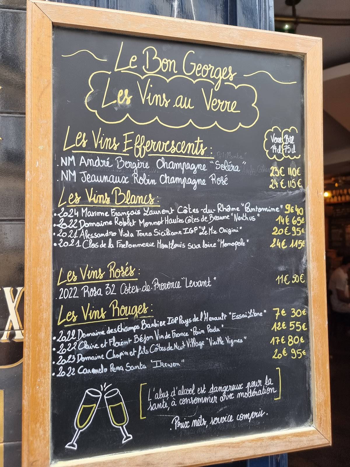Menu at Le Bon Georges restaurant, Paris, 45 Rue Saint-Georges