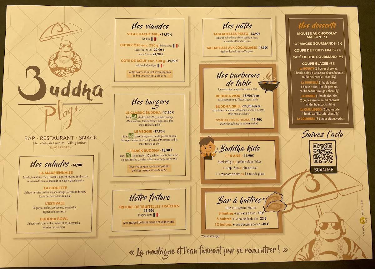 Menu au Le Buddha Plage restaurant, Villargondran