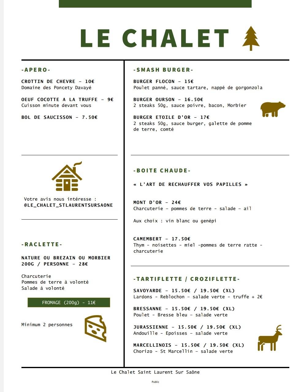 Menu au Le Chalet restaurant, Saint-Laurent-sur-Saône