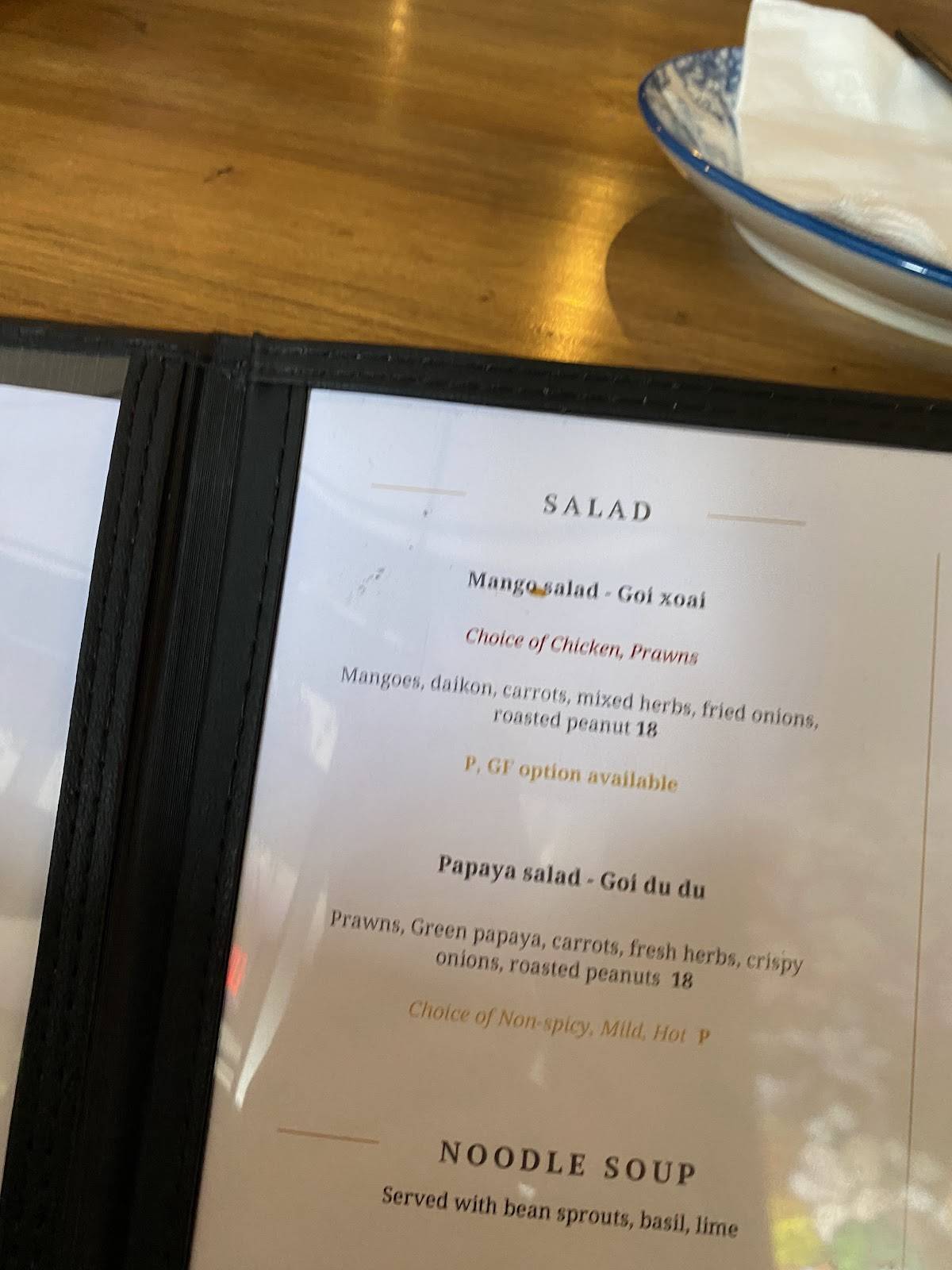 Menu at Le Colonial Restaurant and Bar, Winnipeg