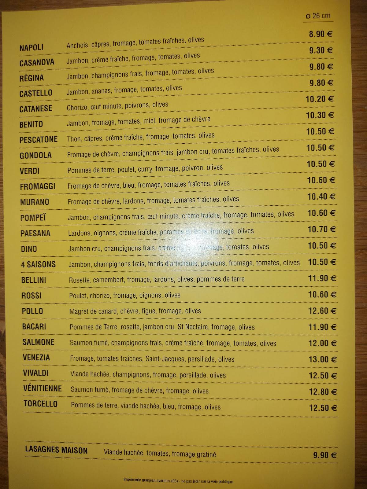 Menu au Le Florian restaurant, Avermes