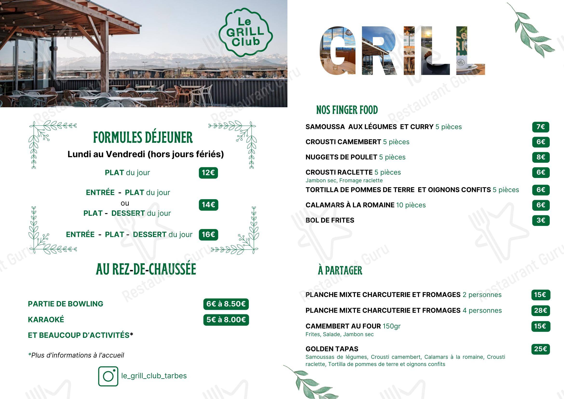 Menu au Le Grill Club, Ibos, Le Méridien