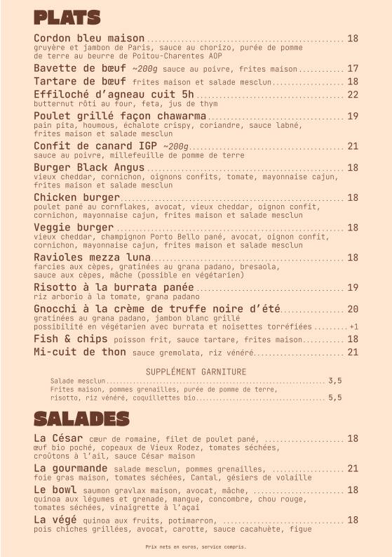 Menu au Grove restaurant, Bourg-la-Reine