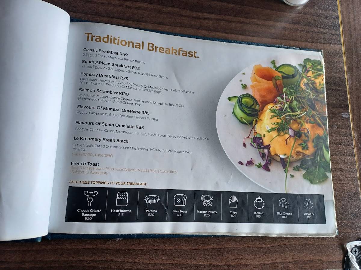 Menu at Le Kreamery Illovo restaurant, Sandton