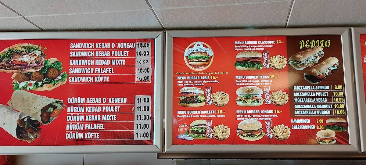 Menu au Le Mondial pizza kebab bex, Bex