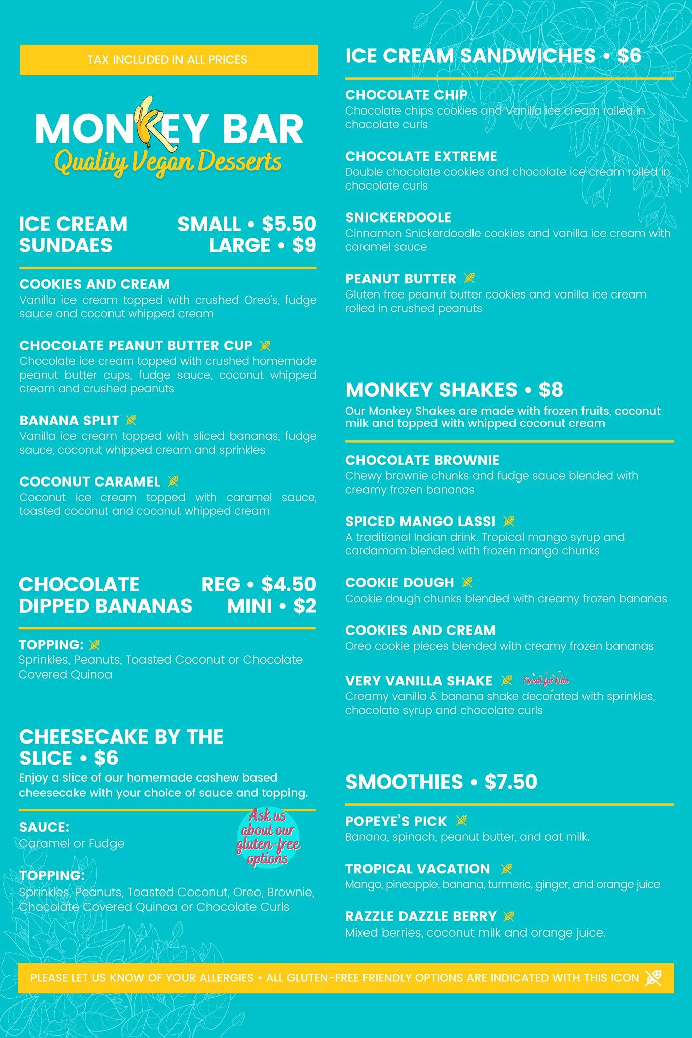 Menu at Le Monkey Bar, Winnipeg
