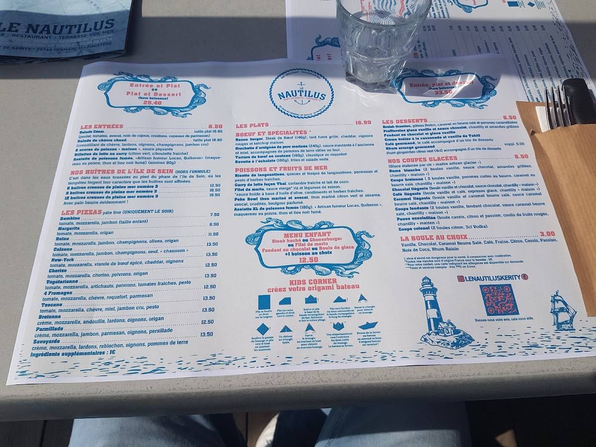 Menu au Le Nautilus pub et bar, Penmarch