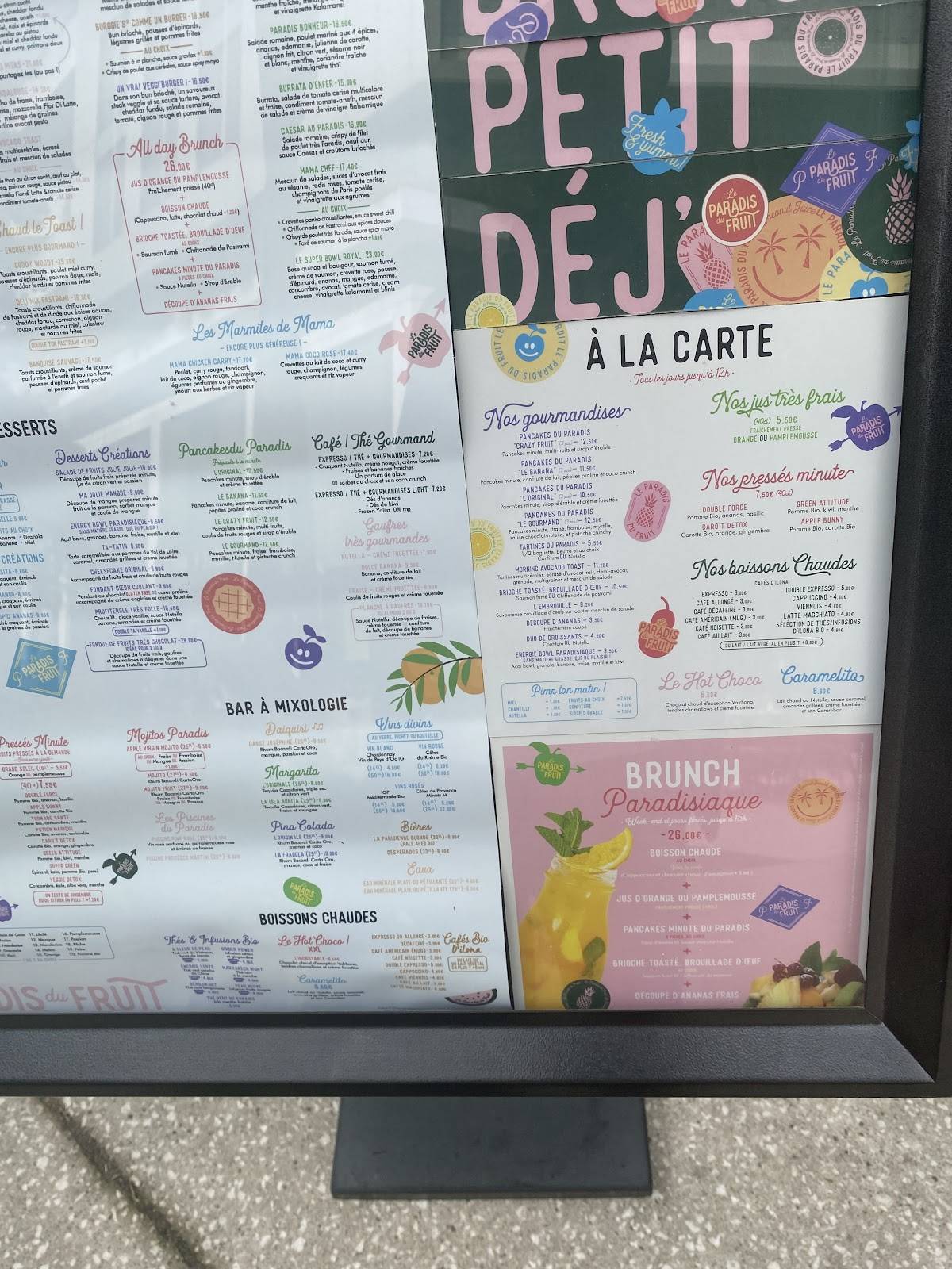 Menu au Le Paradis du Fruit restaurant, Issy-les-Moulineaux