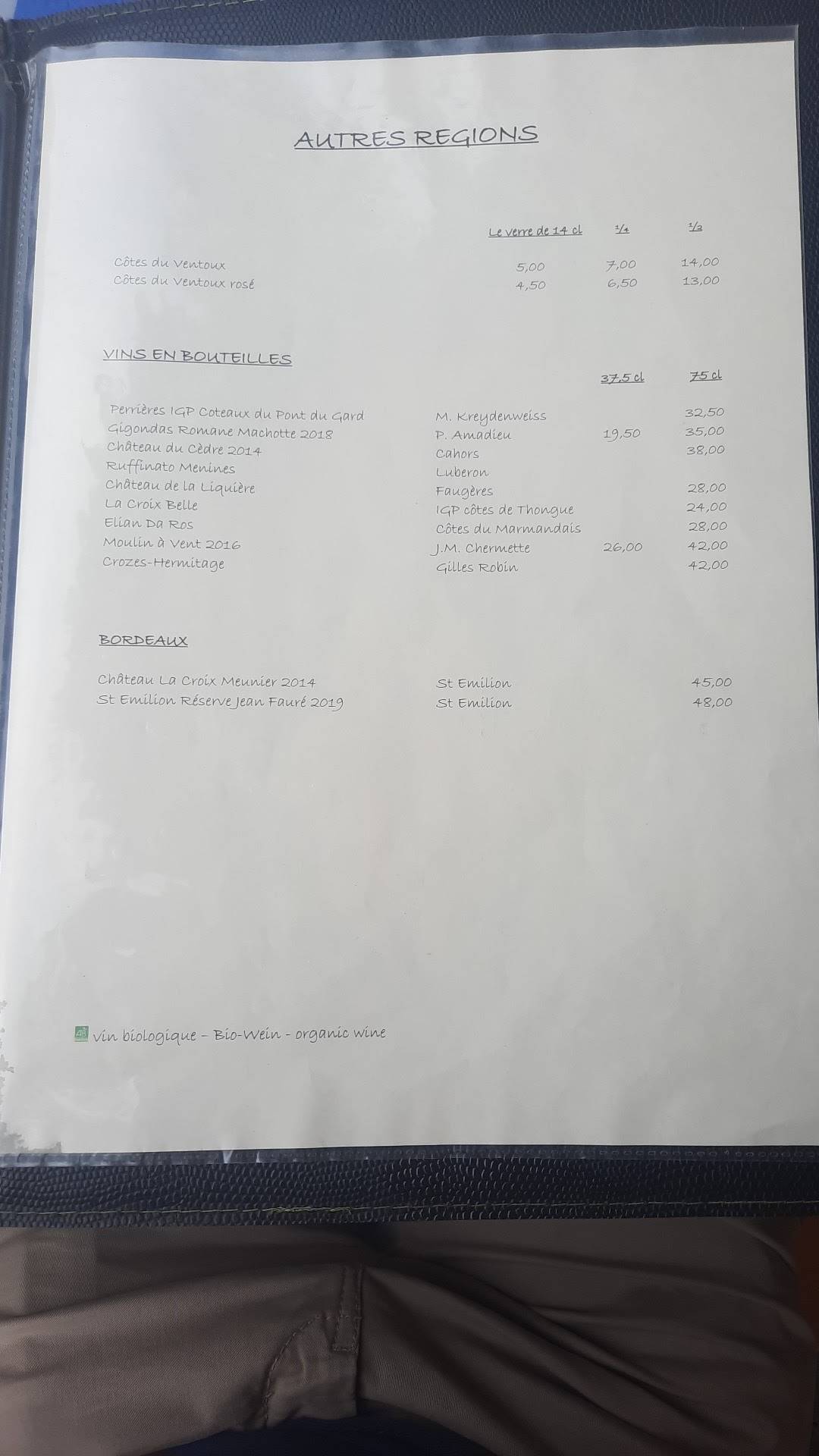 Menu au Le Relais de la Poste restaurant, Andlau