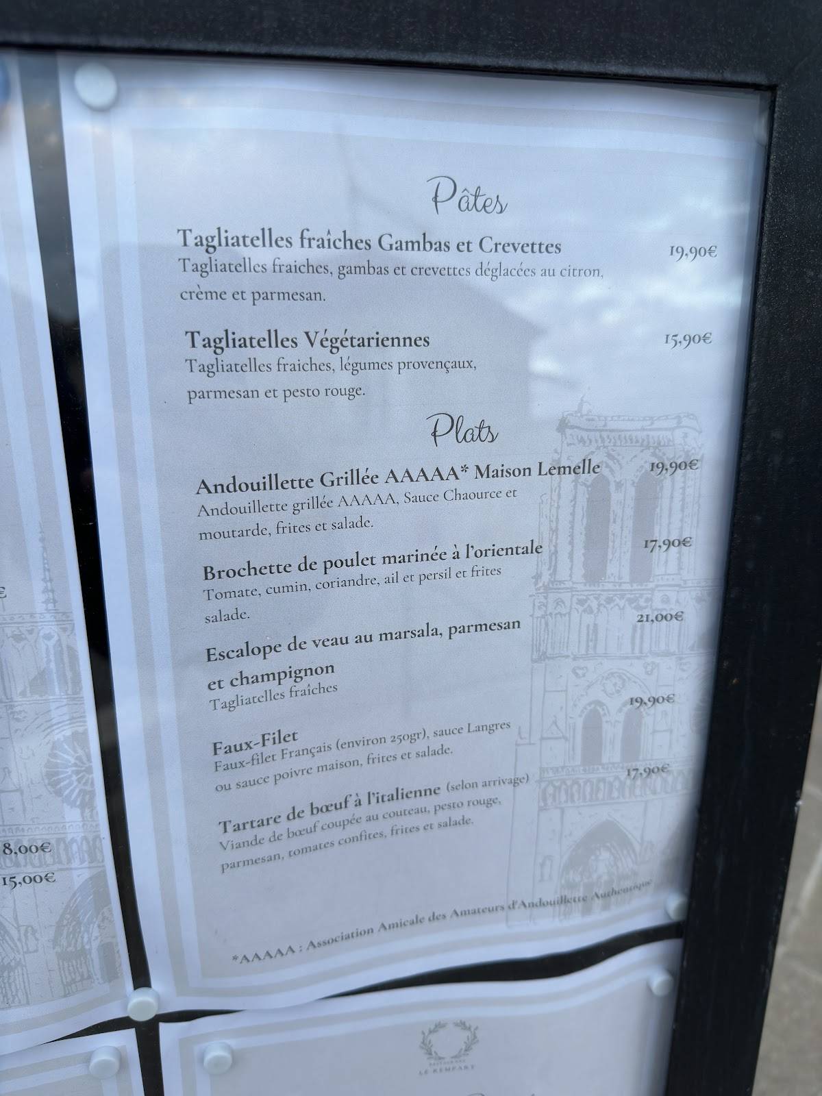 Menu at Le Rempart restaurant, Langres