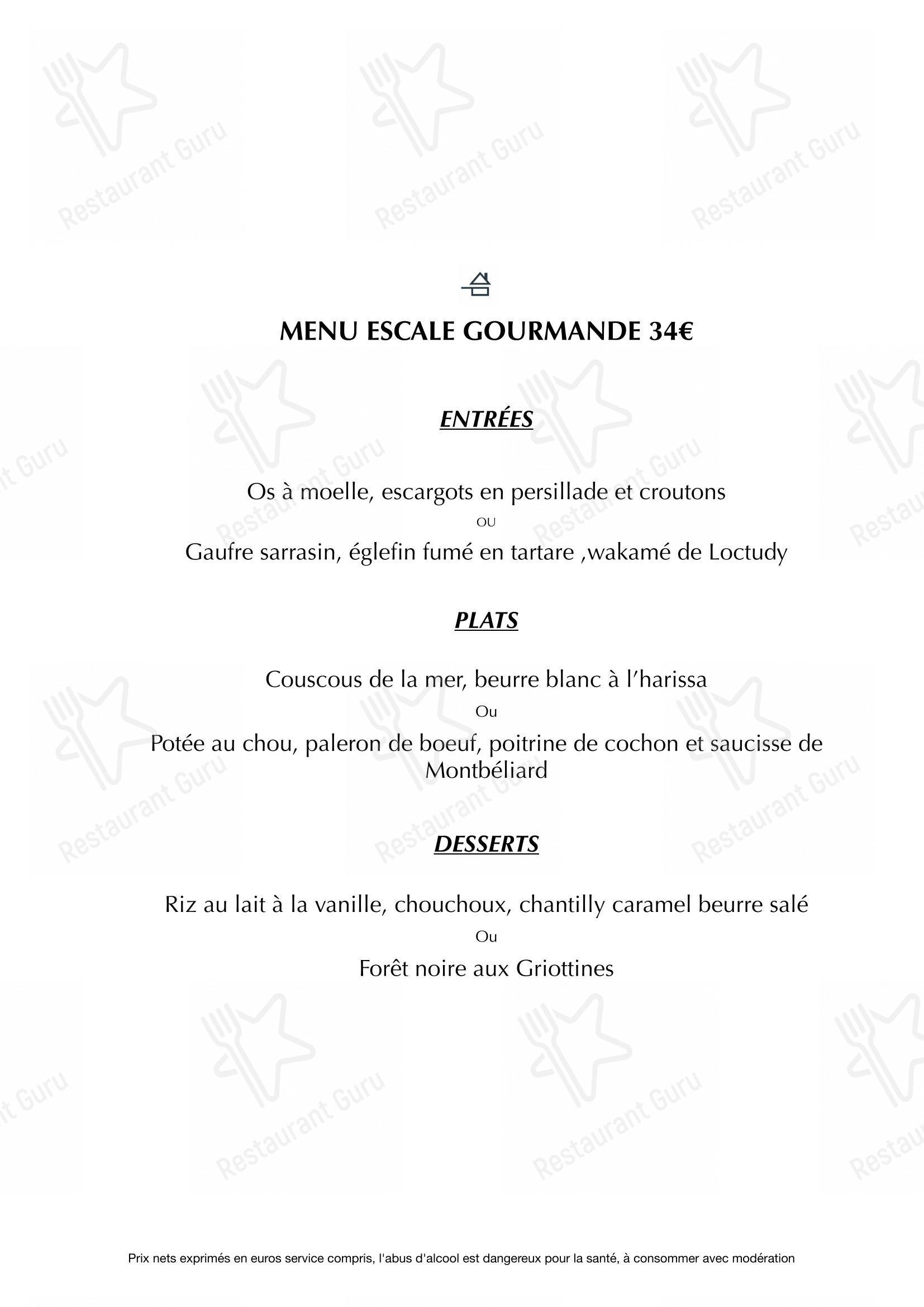 Menu au Le Transat restaurant, Bénodet, Quai du Commandant l'Herminier