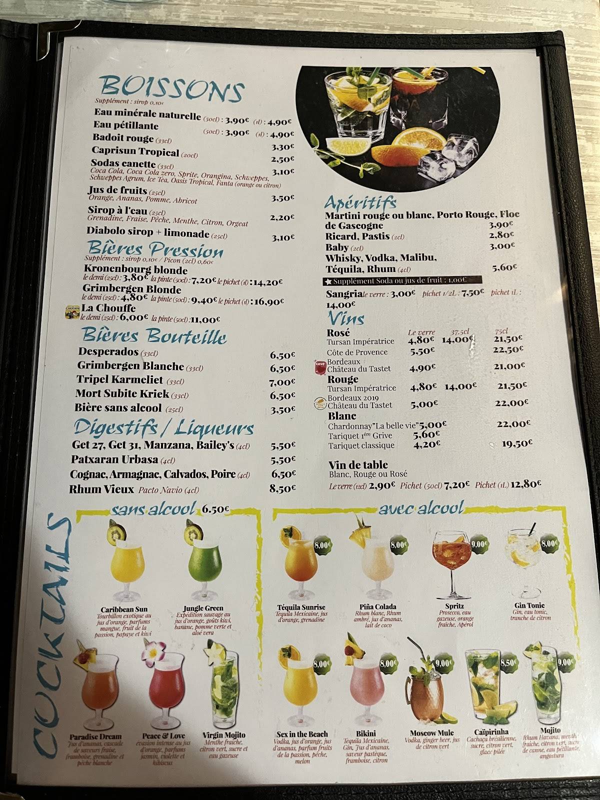 Menu au Le Transat restaurant, Moliets-et-Maa, 13 Centre Commercial les