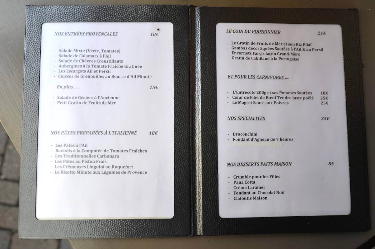 Menu au Le Vieux Moulin restaurant, Le Plan-de-la-Tour