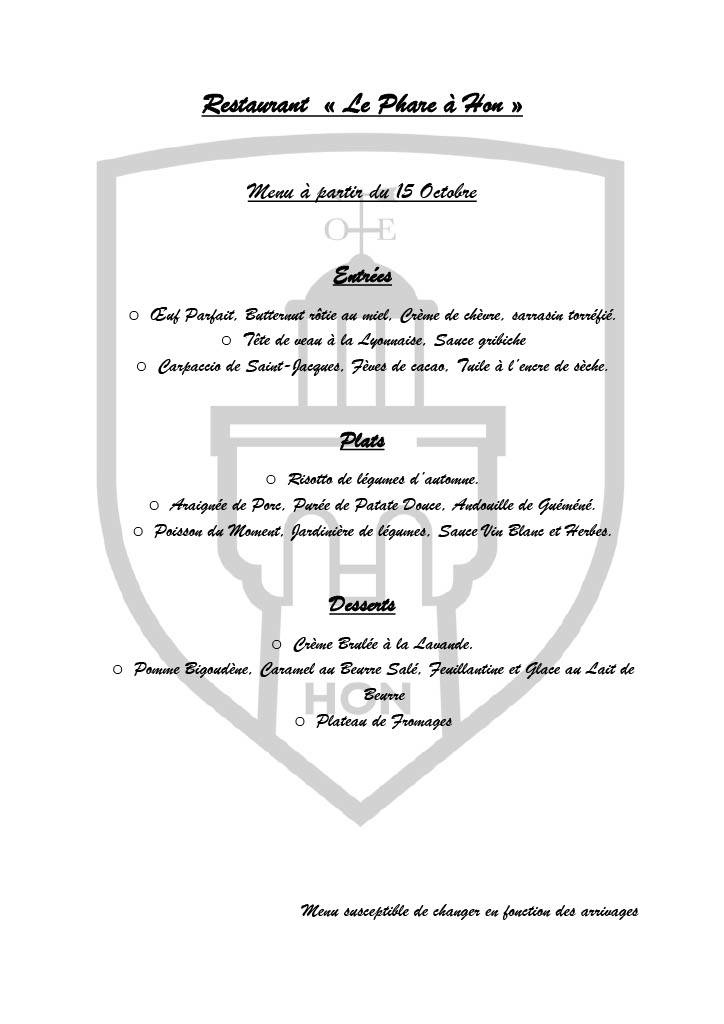Menu au Le Phare À Hon restaurant, Carnac