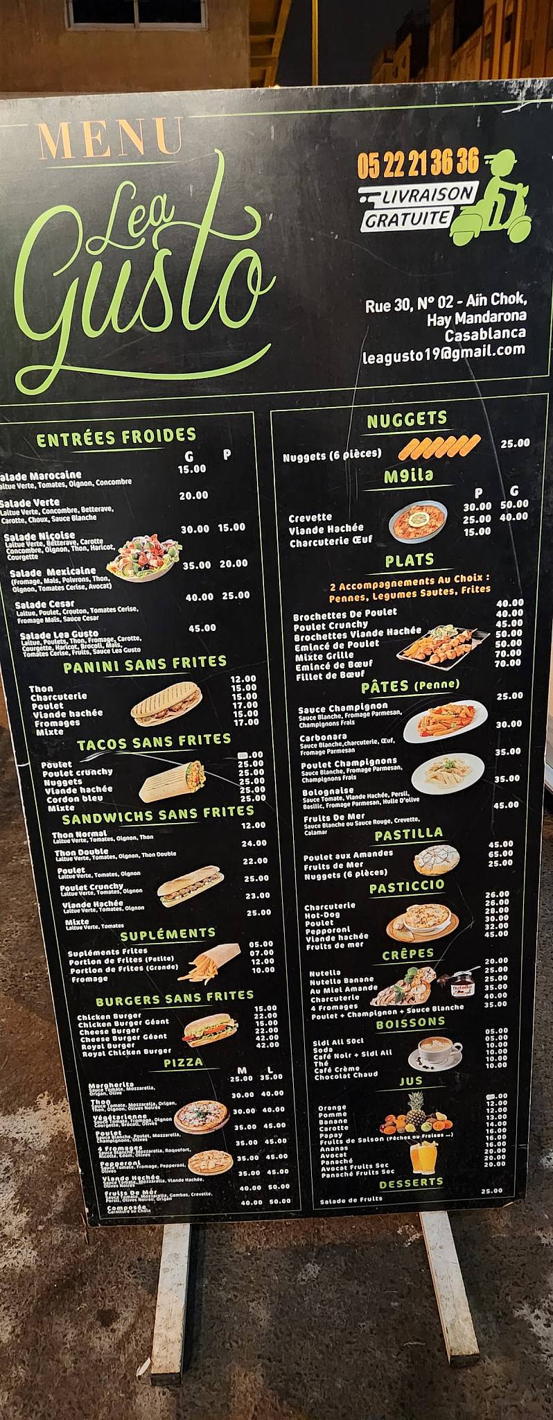 Menu au Lea gusto restaurant, Casablanca