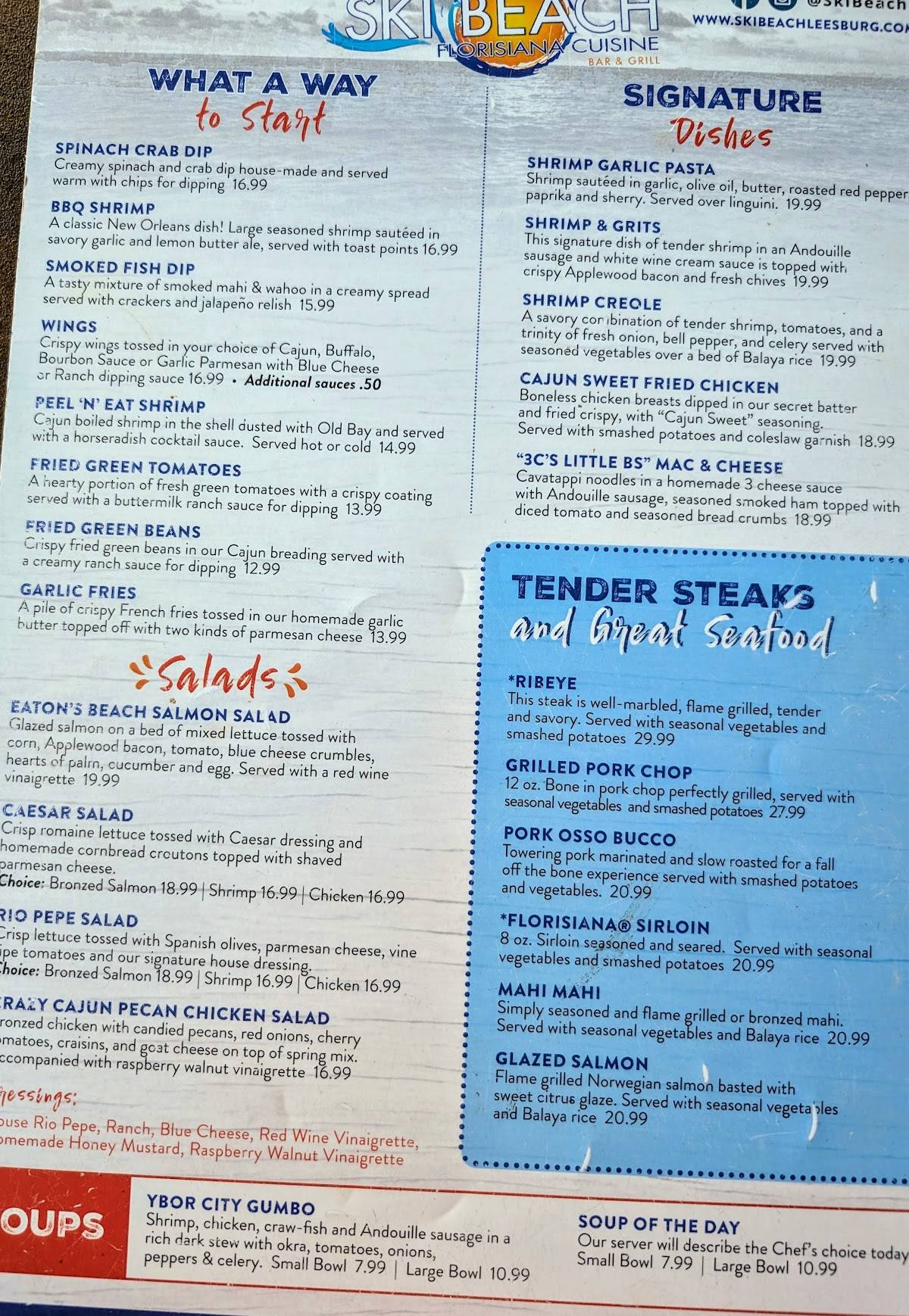 Menu at Ski Beach Bar and Grill, Leesburg