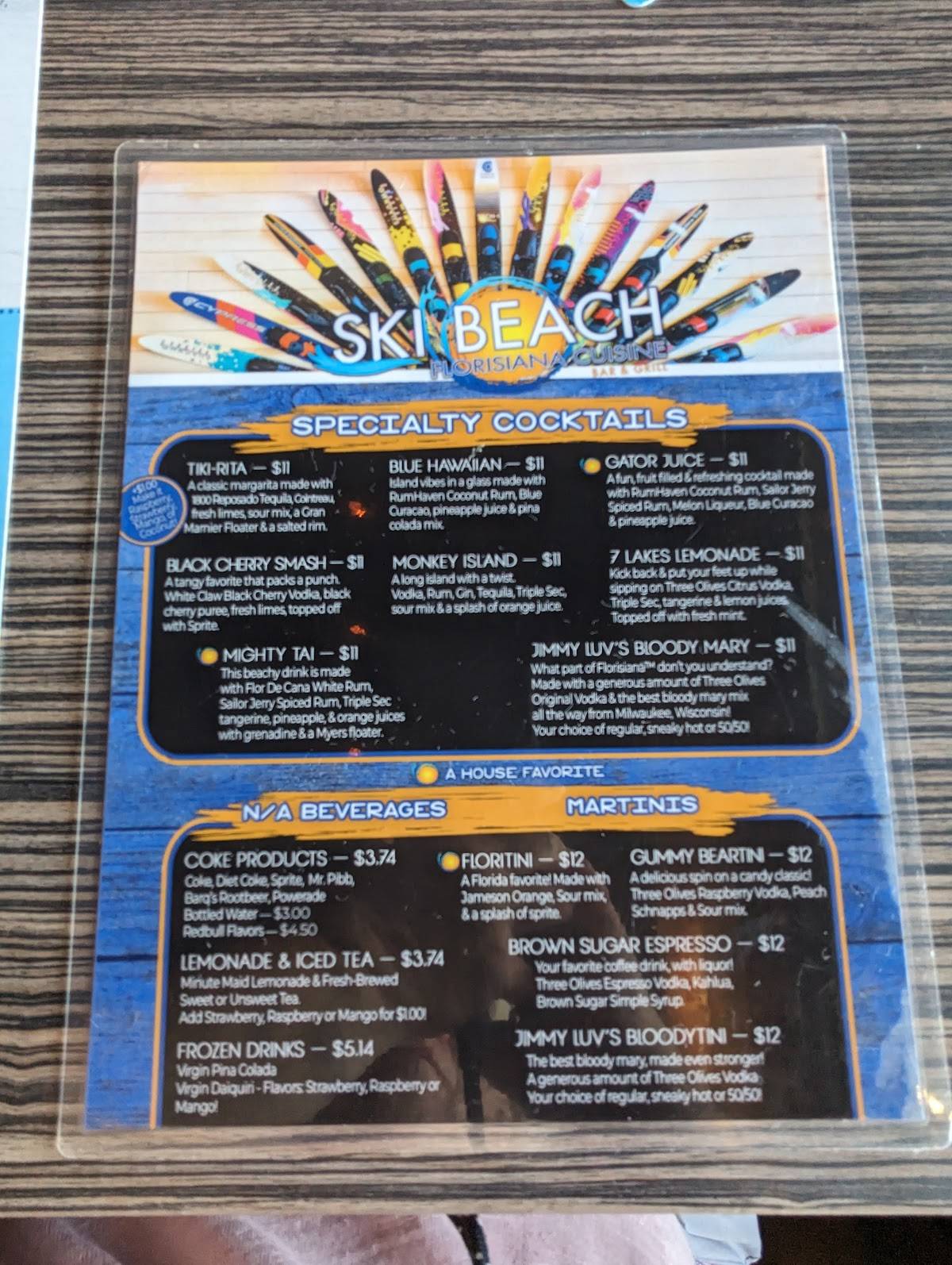 Menu at Ski Beach Bar and Grill, Leesburg