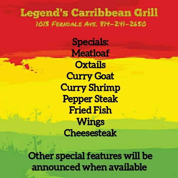 Menu at Legends Caribbean Grill restaurant, Johnstown, 420 Ohio St