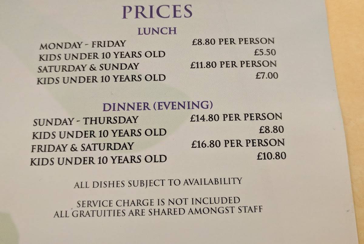 Menu at Terracotta Restaurant, Leicester