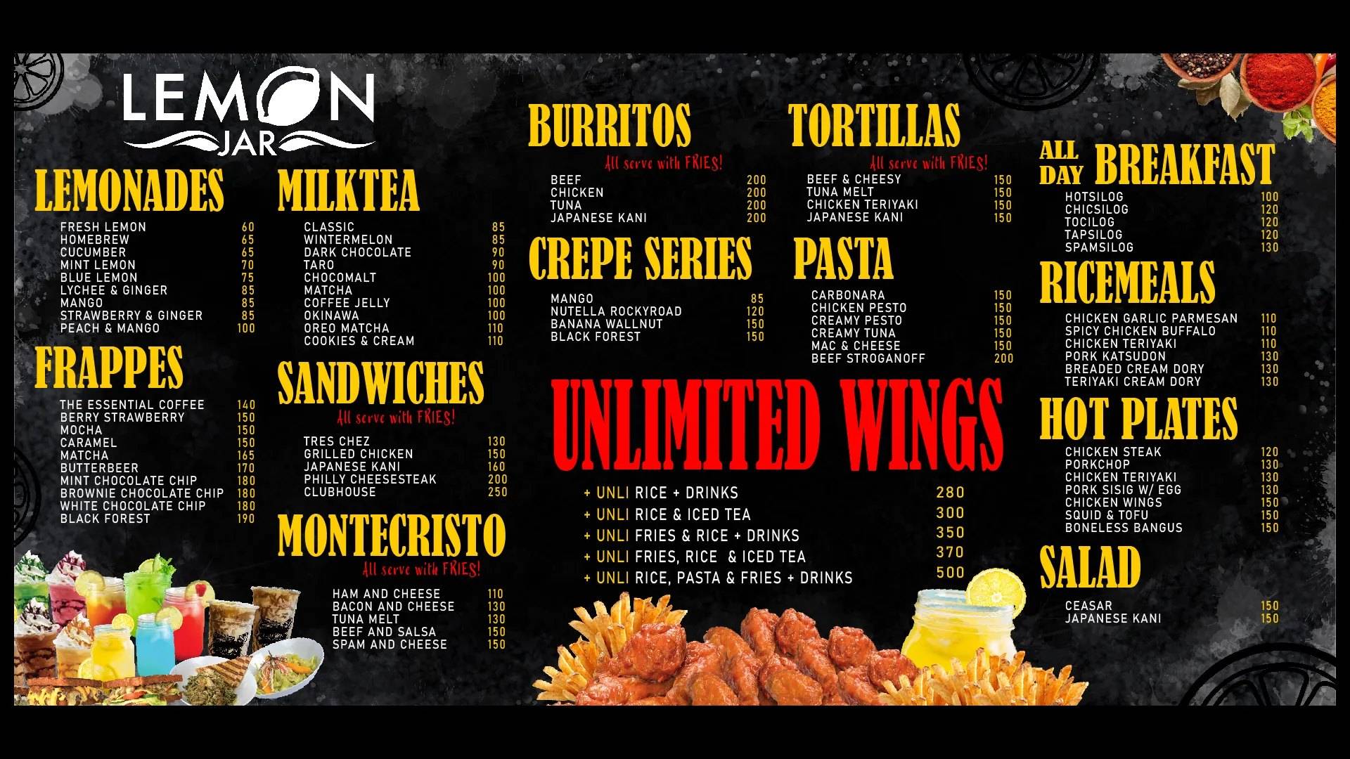 Menu at Lemon Jar Bataan restaurant, Pilar