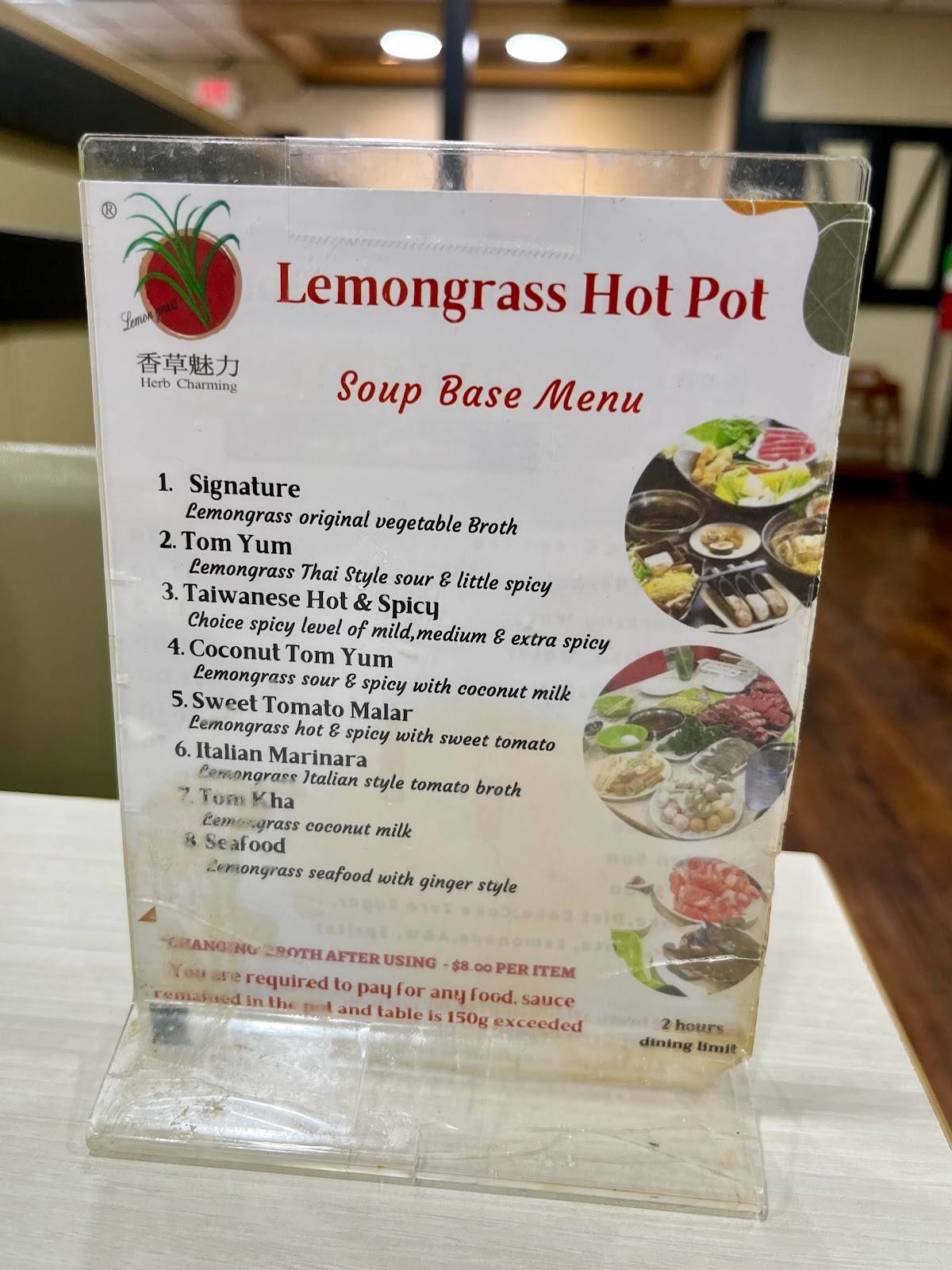 Menu at Lemongrass Hot Pot restaurant, Oklahoma City