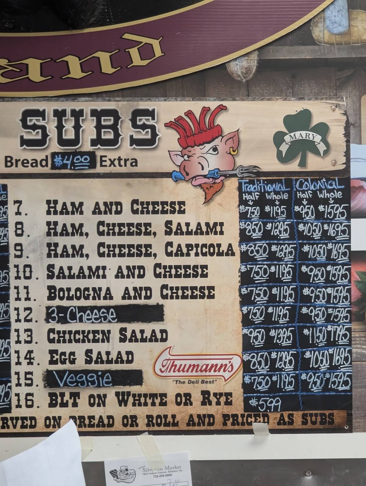Menu at Lenny's Silverton Market restaurant, Toms River