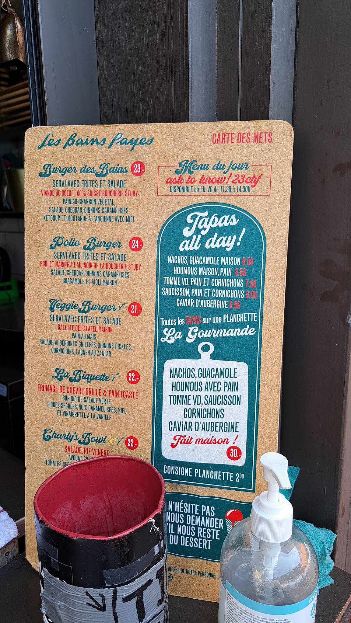 Menu au Les Bains Payes, Vevey