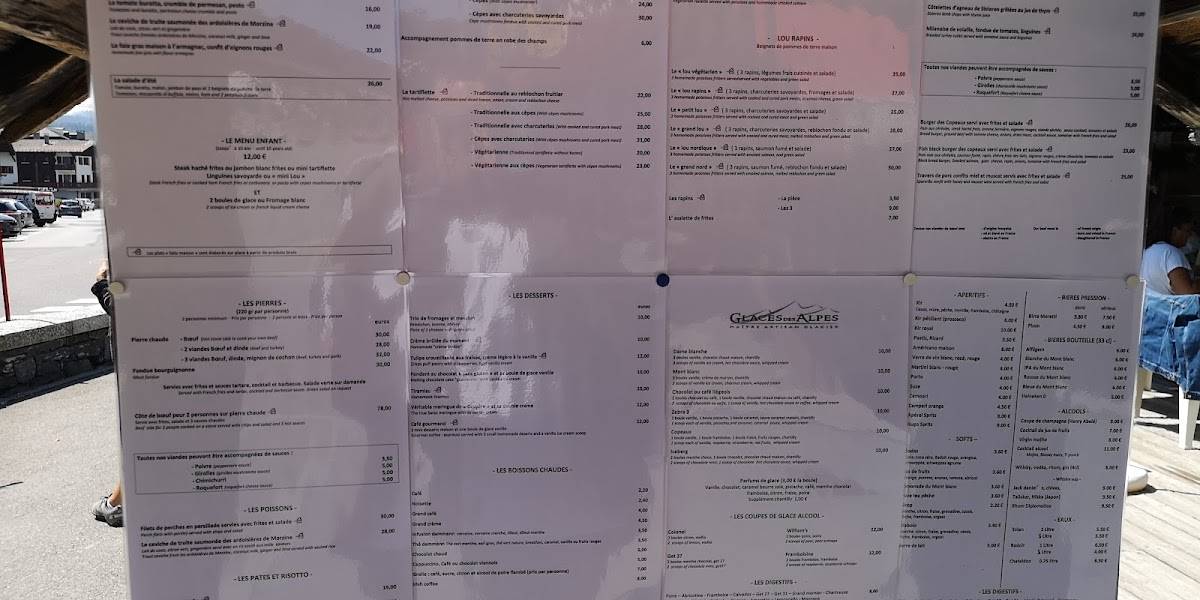 Menu au Les Copeaux restaurant, Les Gets