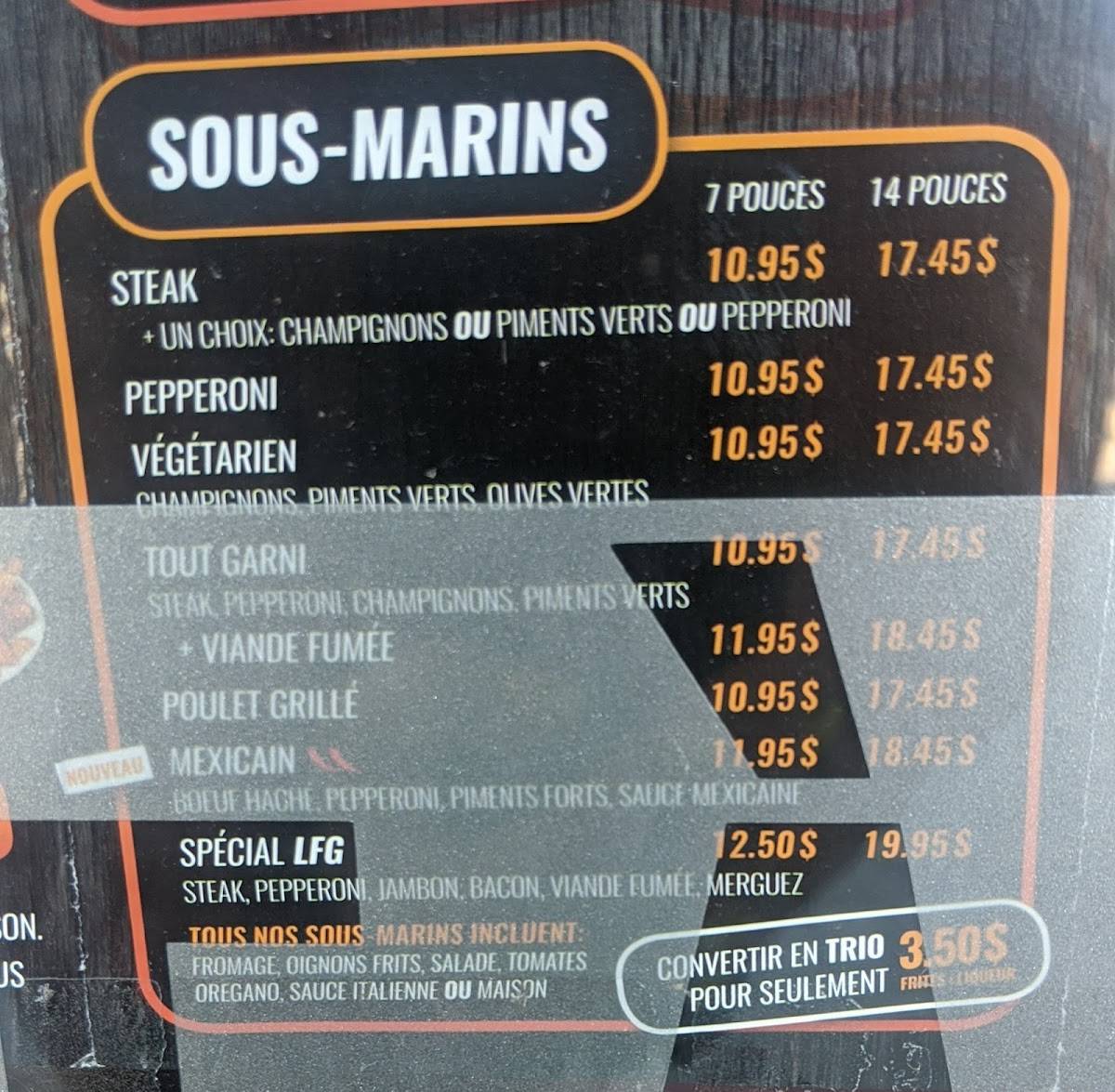 Menu au Les Frères Grillés restaurant, Longueuil
