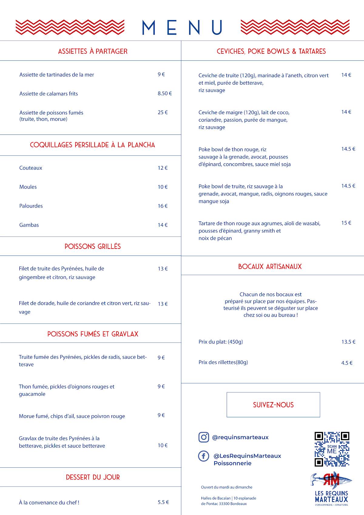 Menu au Les Requins Marteaux restaurant, Bordeaux