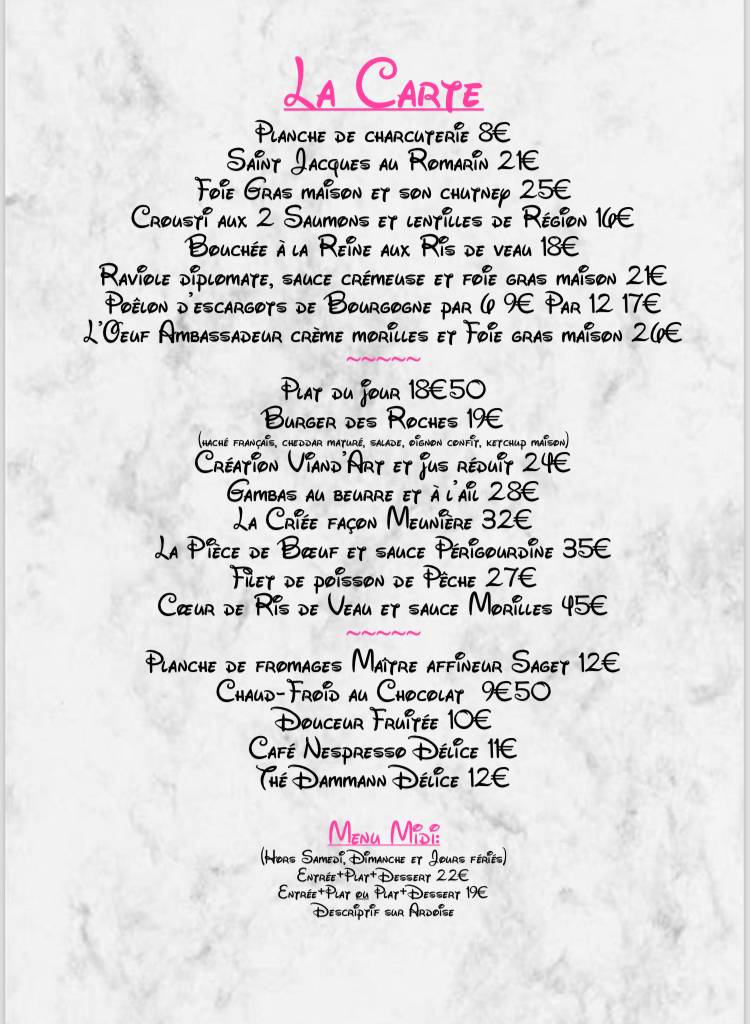 Menu au Les Roches Gourmandes restaurant, Buthiers