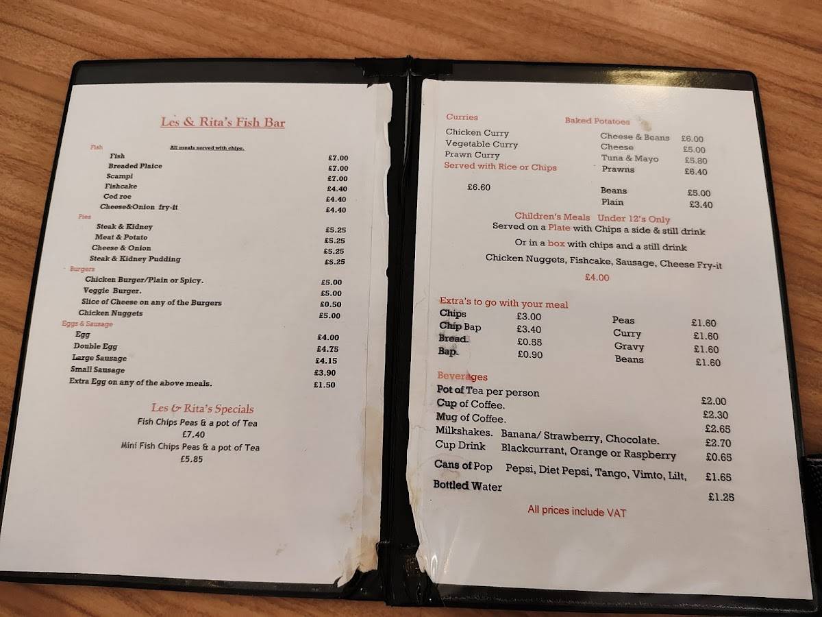 Menu at Les & Rita's Fish Bar, Rhyl