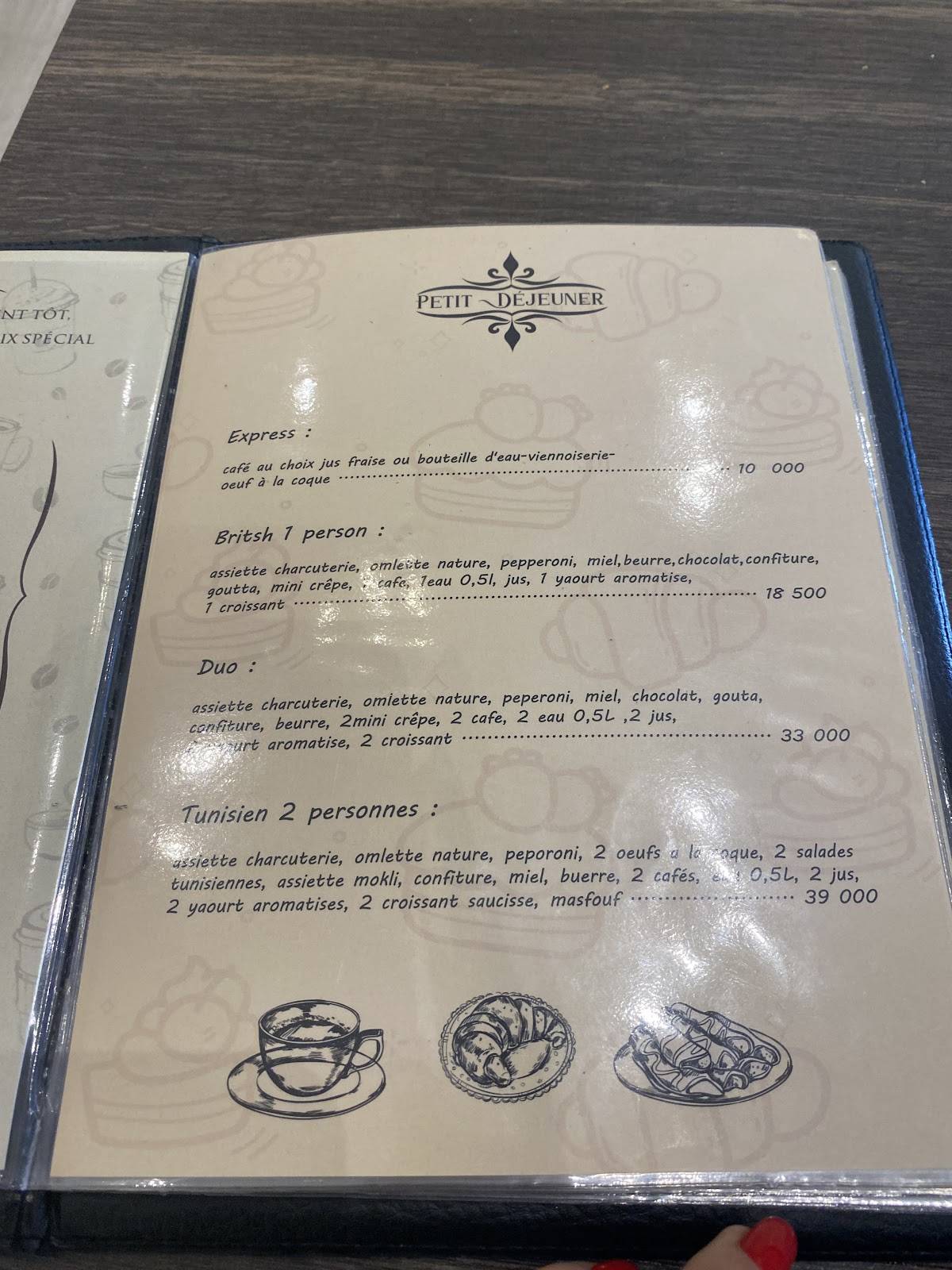Menu at Les jasmins café restaurant, Tunis