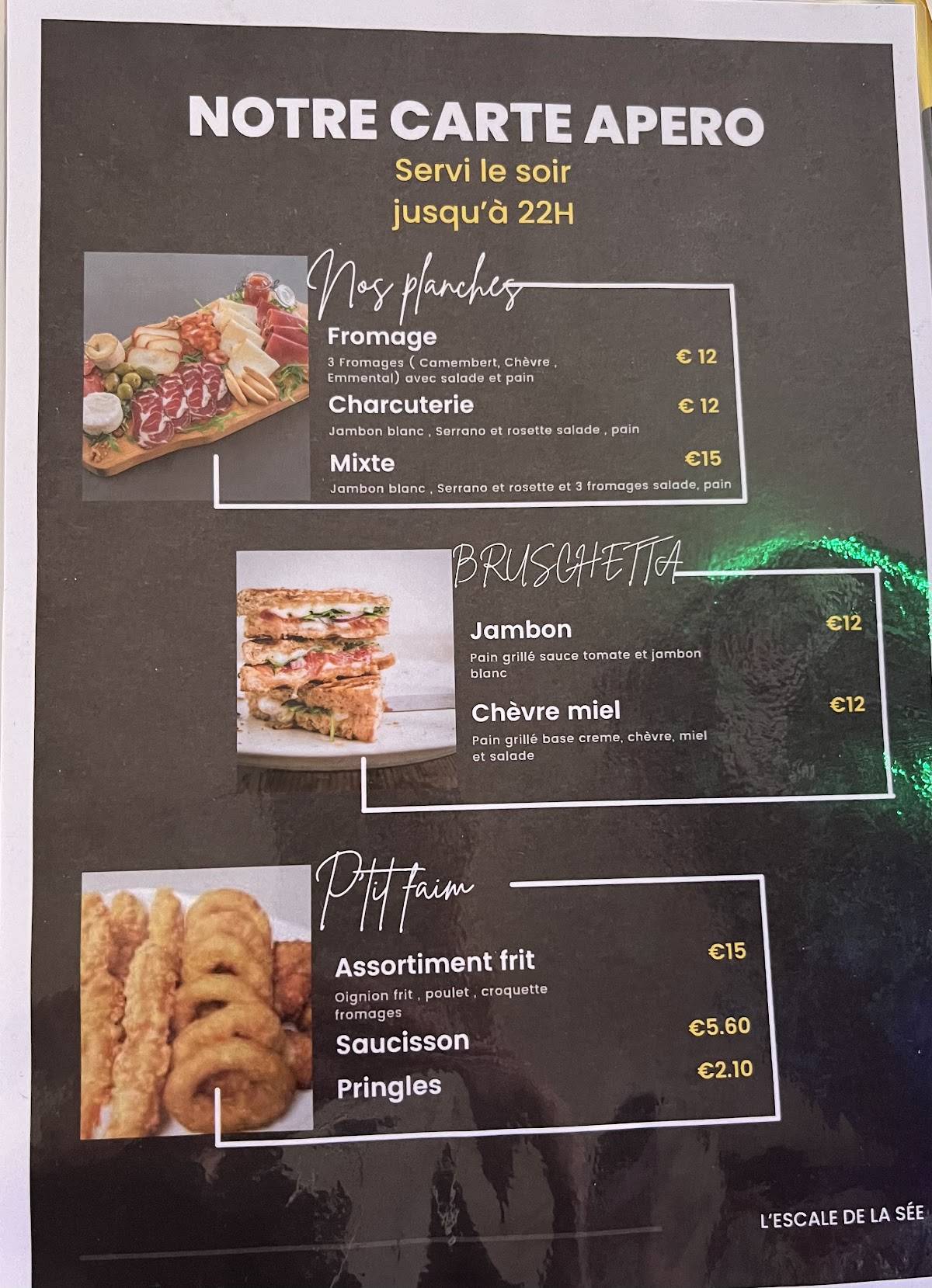 Menu au L'escale de la Sée pub et bar, Cuves