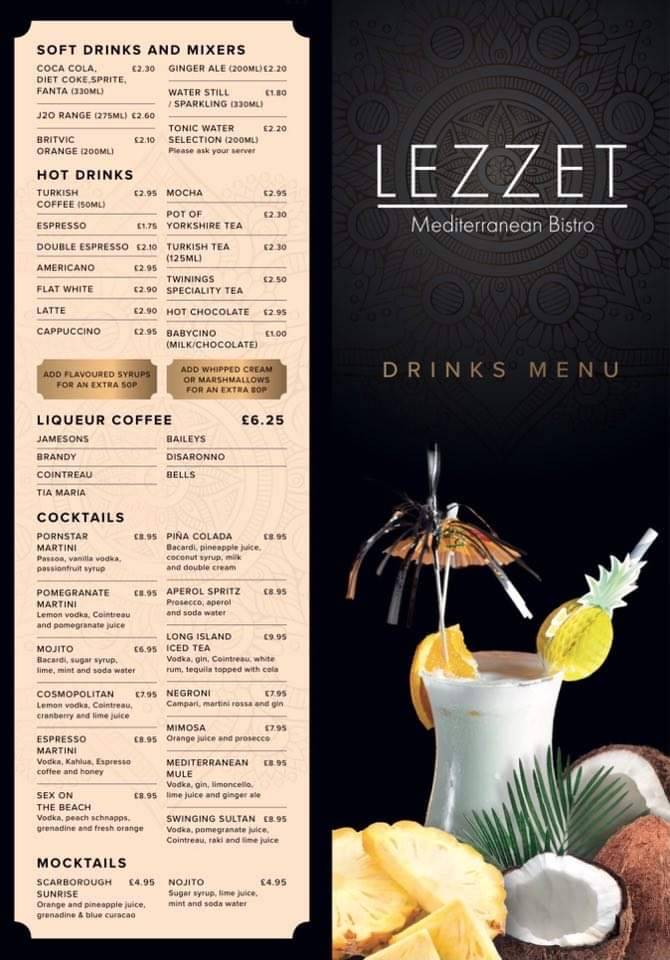 Menu at Lezzet Mediterranean bistro restaurant, Scarborough