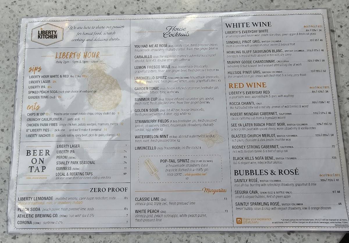 Menu at Liberty Kitchen Belmont restaurant, Langford