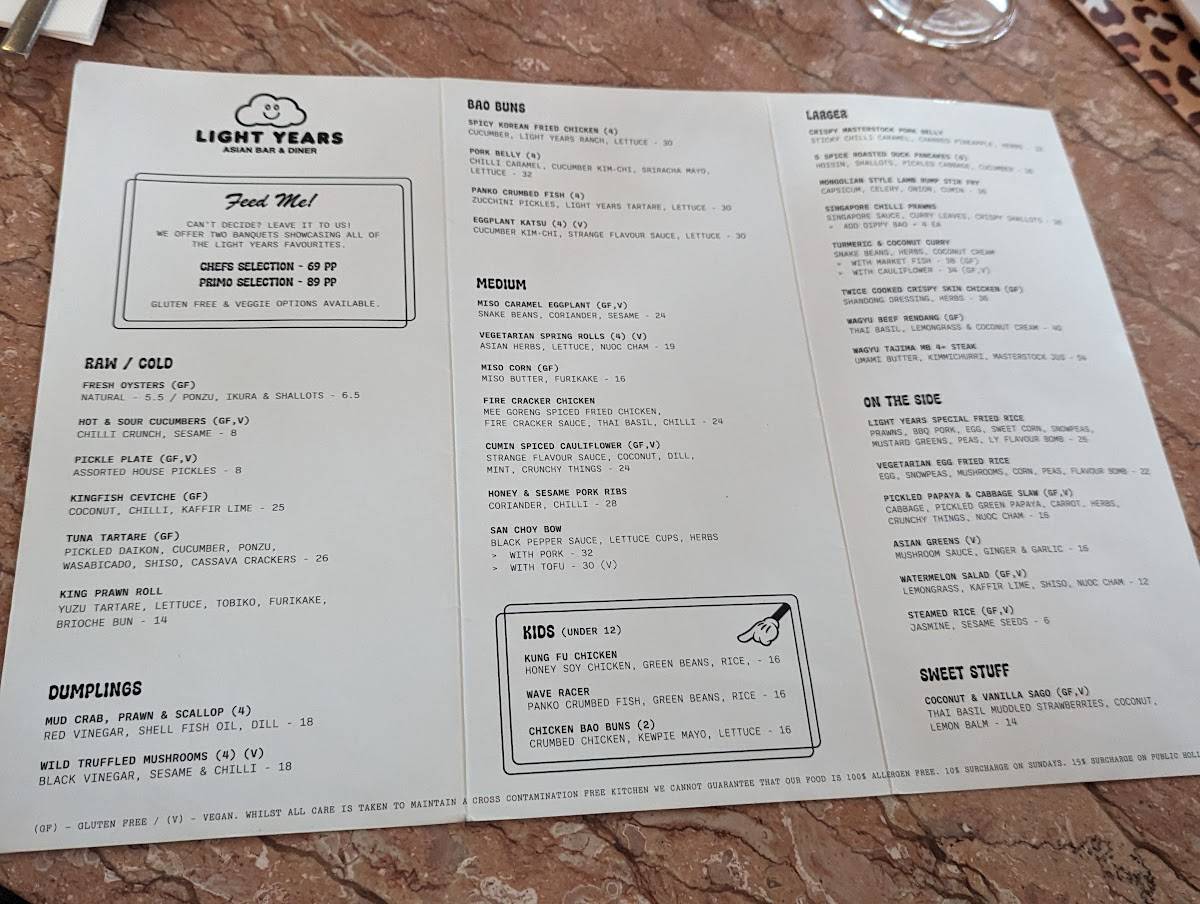 Menu at Light Years - Newcastle restaurant, Newcastle