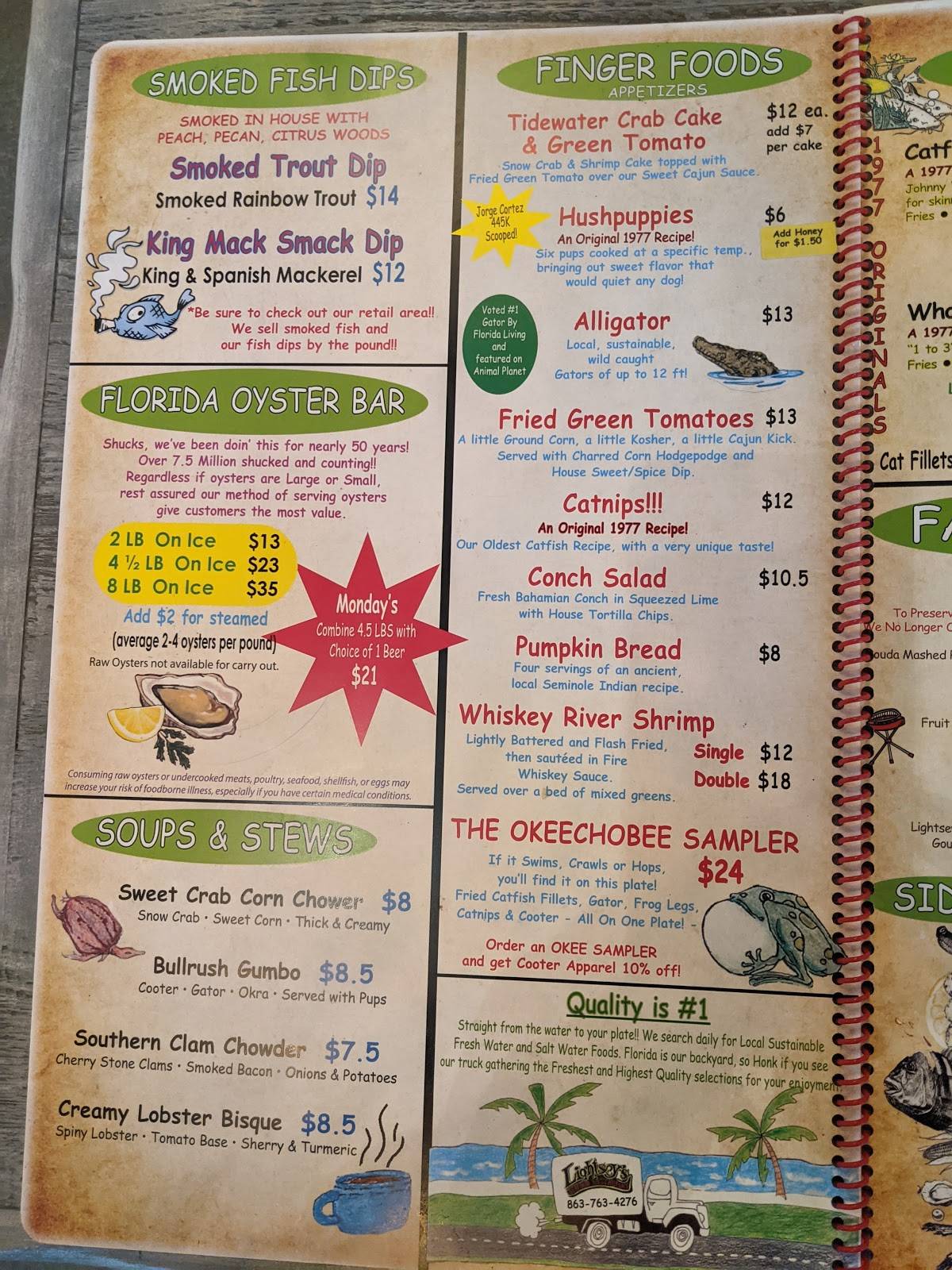 Menu at Lightsey's Seafood Restaurant, Okeechobee, S Parrott Ave