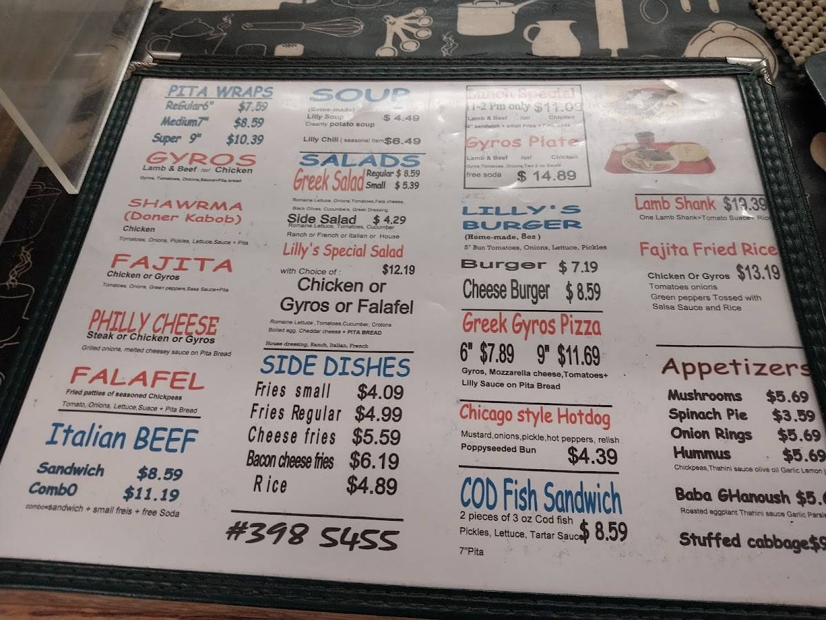 Menu at Lilly's Gyros restaurant, Fairview Heights
