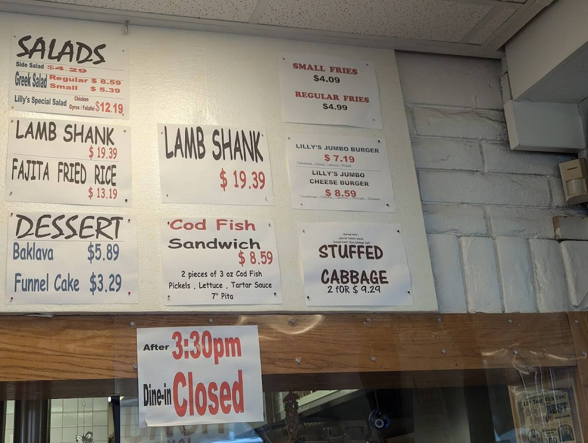 Menu at Lilly's Gyros restaurant, Fairview Heights