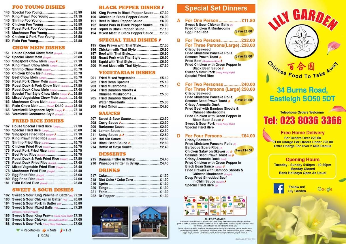 Menu at Lily Garden fast food, Eastleigh